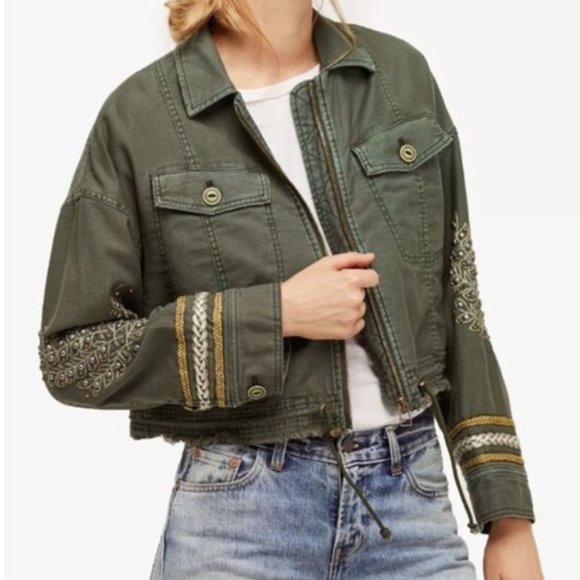 Free People | Jackets & Coats | Free People Army Green Embroidered ...